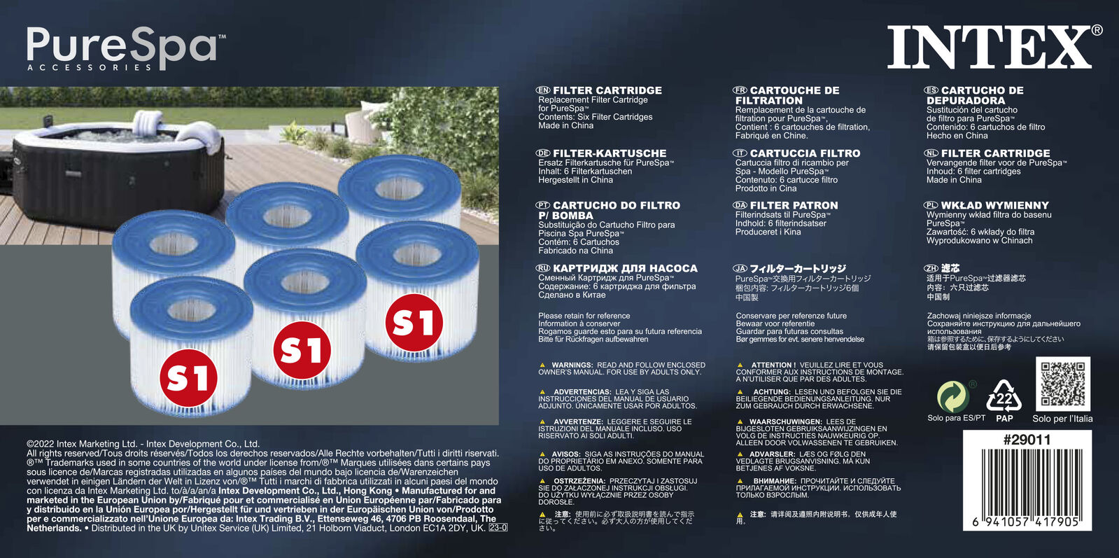 Intex Spa S1 Replacement Filter Cartridges 6 Pack 29011