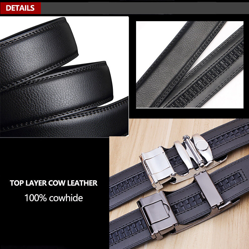 Adjustable Slide Luxury Leather Belt For Men's Automatic Buckle Ratchet ...