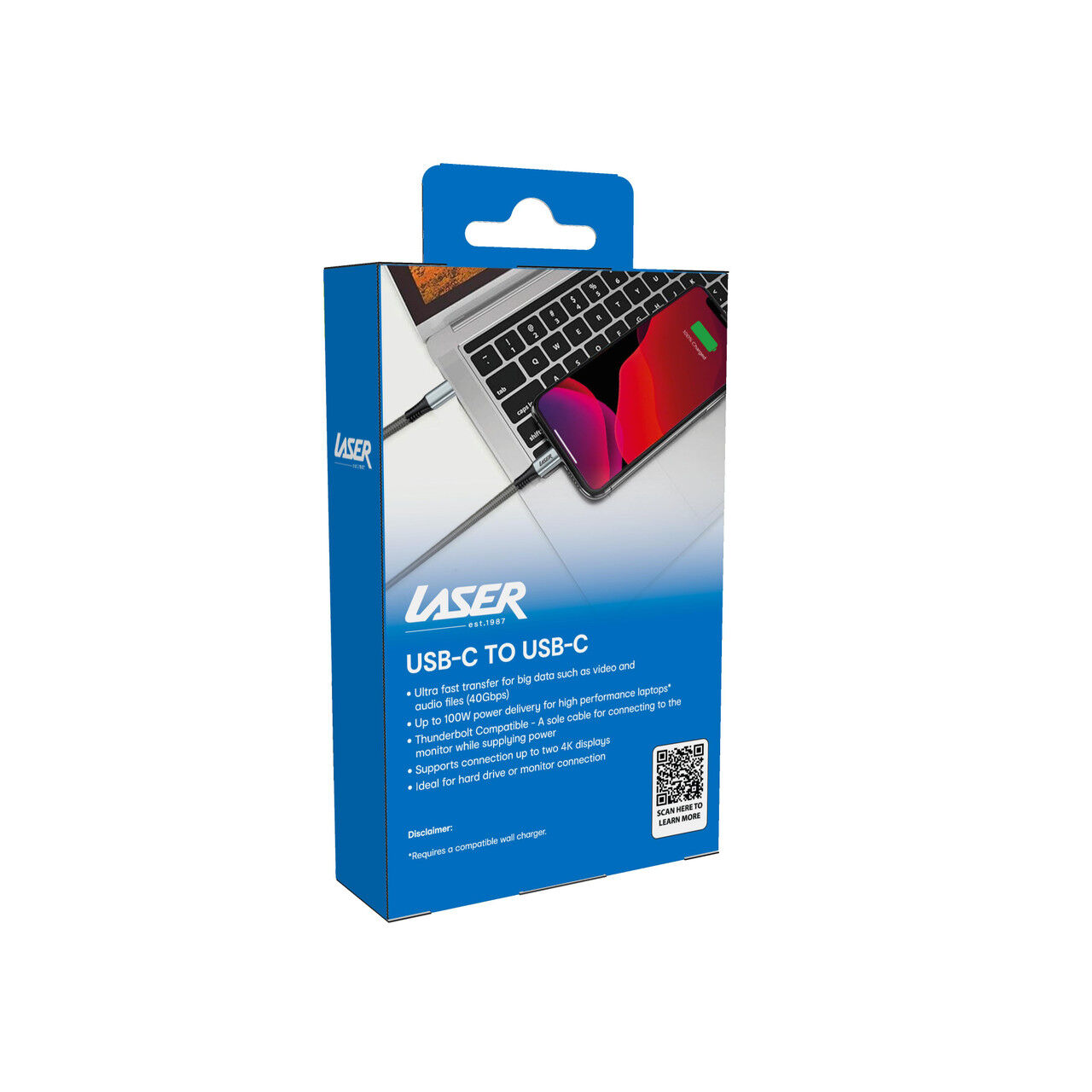 Laser CB-UCTUN-238 USB-C to USB-C 100w Thunderbolt Braided Cable 1m - LASER