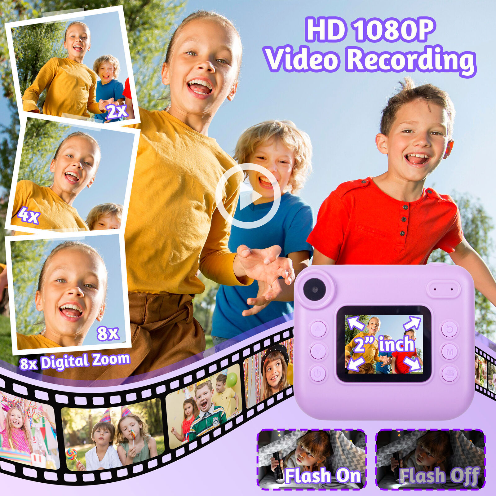 Kids 48MP Instant Print Camera with Dual Lens and 1080P HD Video - Lenoxx