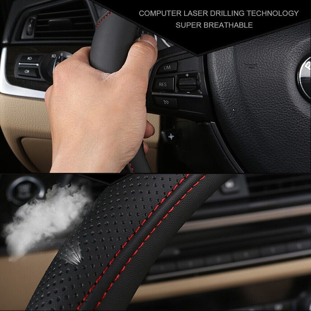 Universal Luxury Car 37-38cm Steering Wheel Cover PU Leather Non-slip ...