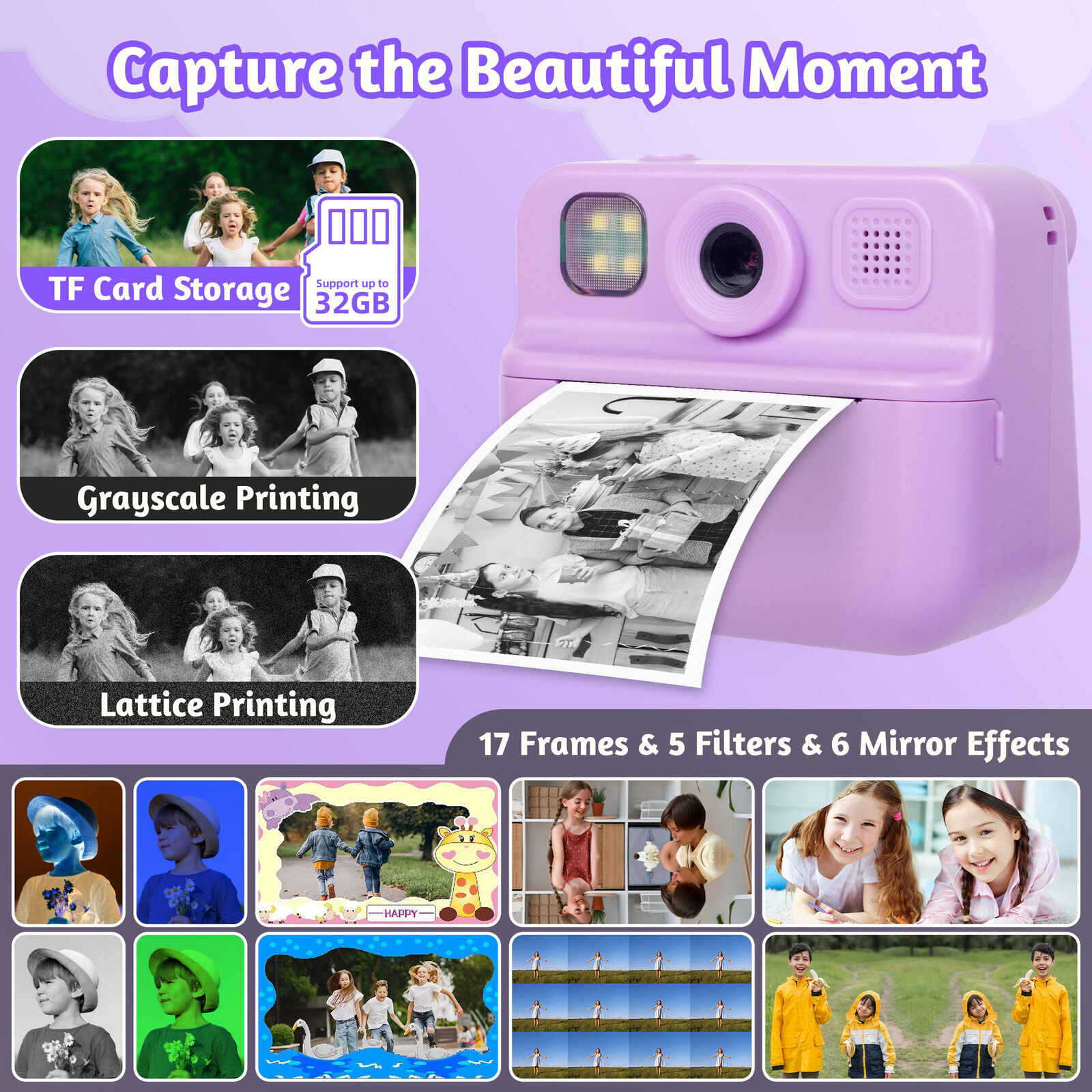 Kids 48MP Instant Print Camera with Dual Lens and 1080P HD Video - Lenoxx