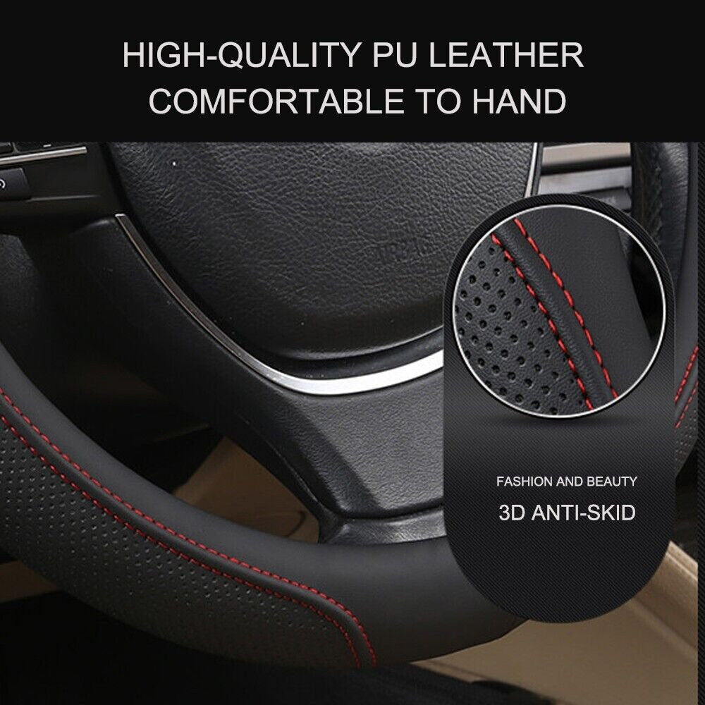 Universal Luxury Car 37-38cm Steering Wheel Cover PU Leather Non-slip ...