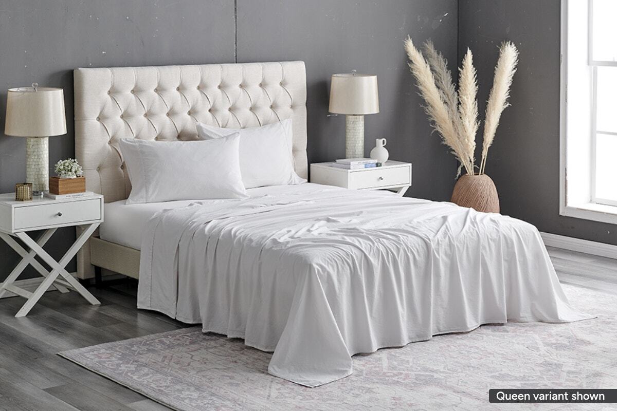 Brosa Sydney Stonewash Cotton Bed Sheet Set (Queen, Light Grey)