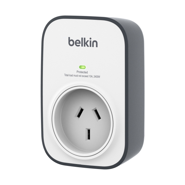 Belkin 2400watt 1Outlet Surge Protector Wall Mounted Powerboard Grey-White