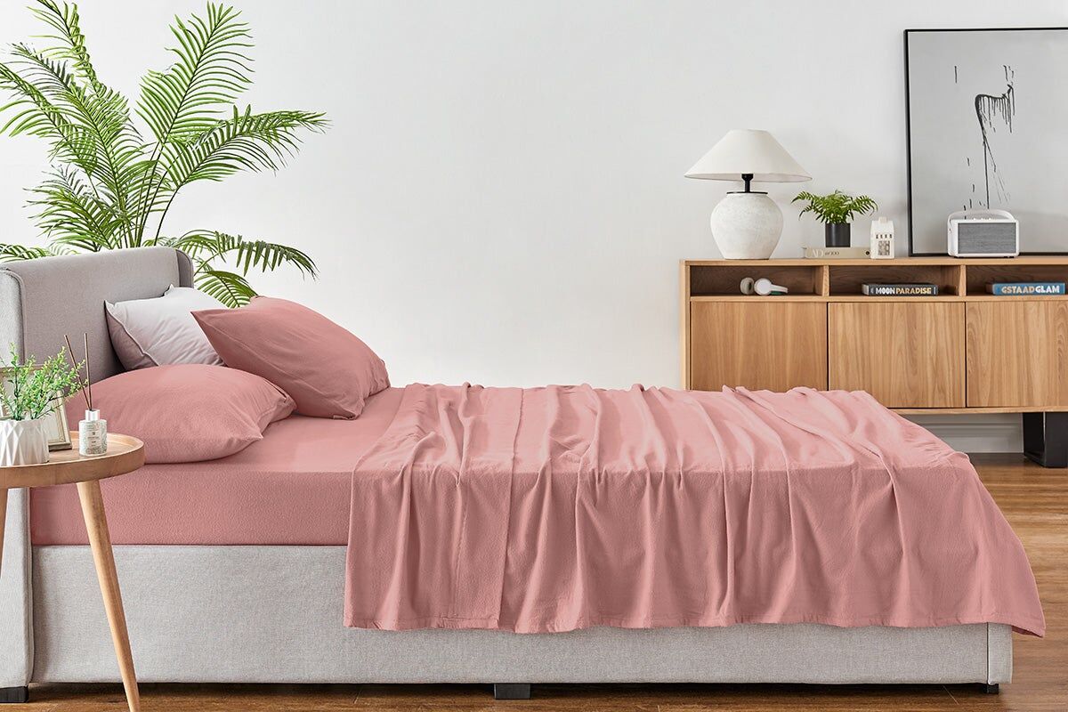 Ovela 150GSM Cotton Flannelette Bed Sheet Set (Dusty Rose, King)