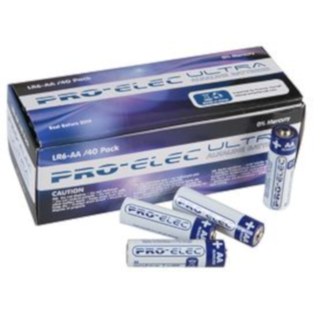 PRO-ELEC Battery Ultra Pack of 40 1.5 V AA Alkaline 2.6 Ah Raised ...