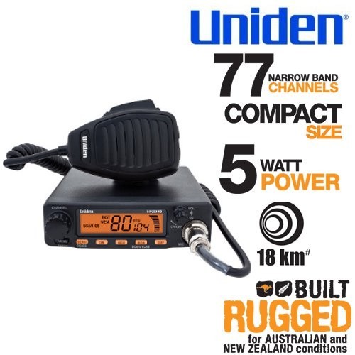 UNIDEN Super 77 UHF Narrowband Channels Compact Size 5W Mobile UHF CB ...