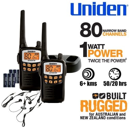 UNIDEN 80 Channels Ultra Compact 1 Watt UHF Handheld Radio Twin Pack ...