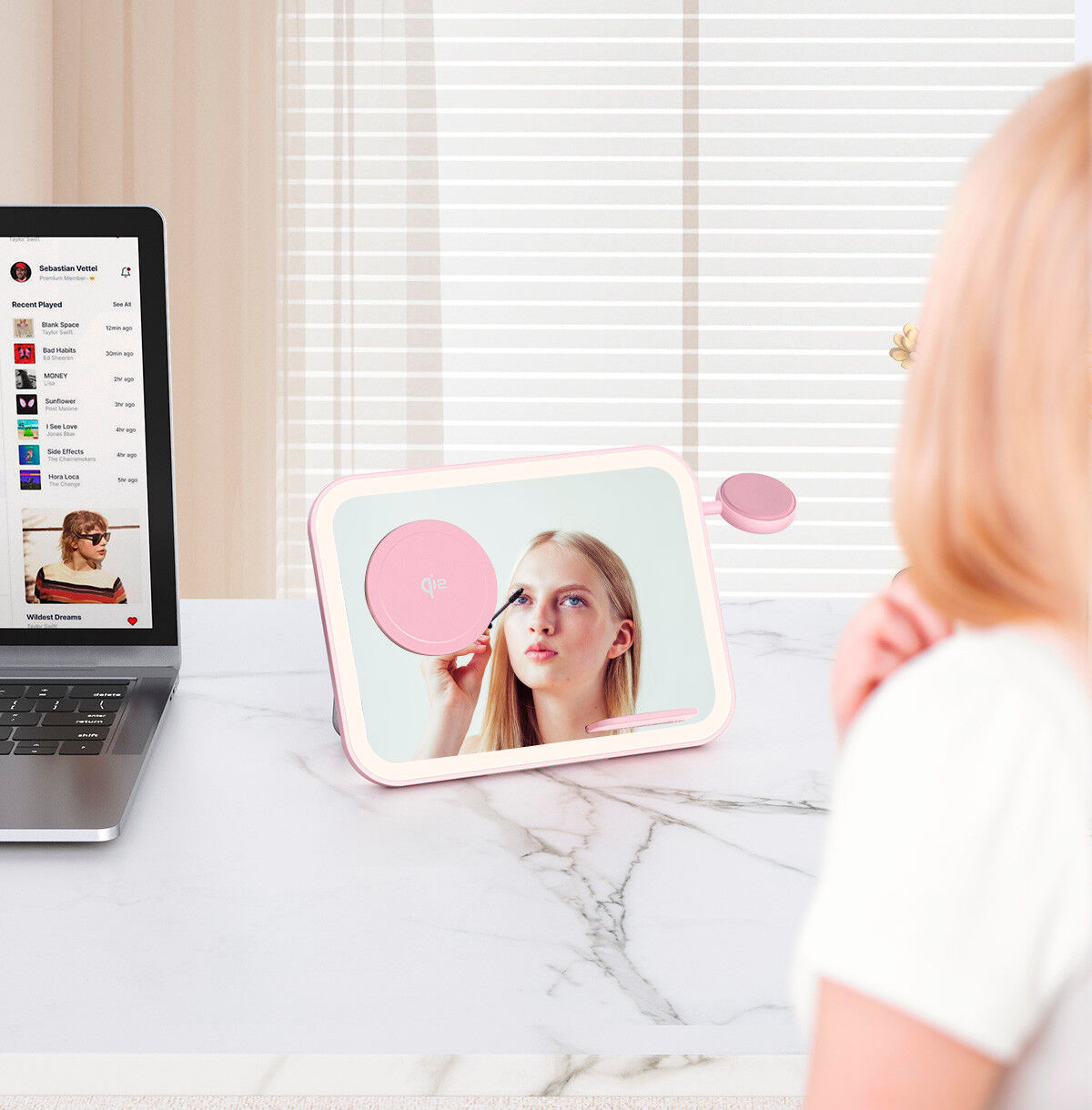 Mirror 3 in 1 Wireless Charger Qi2 Pink - Laser